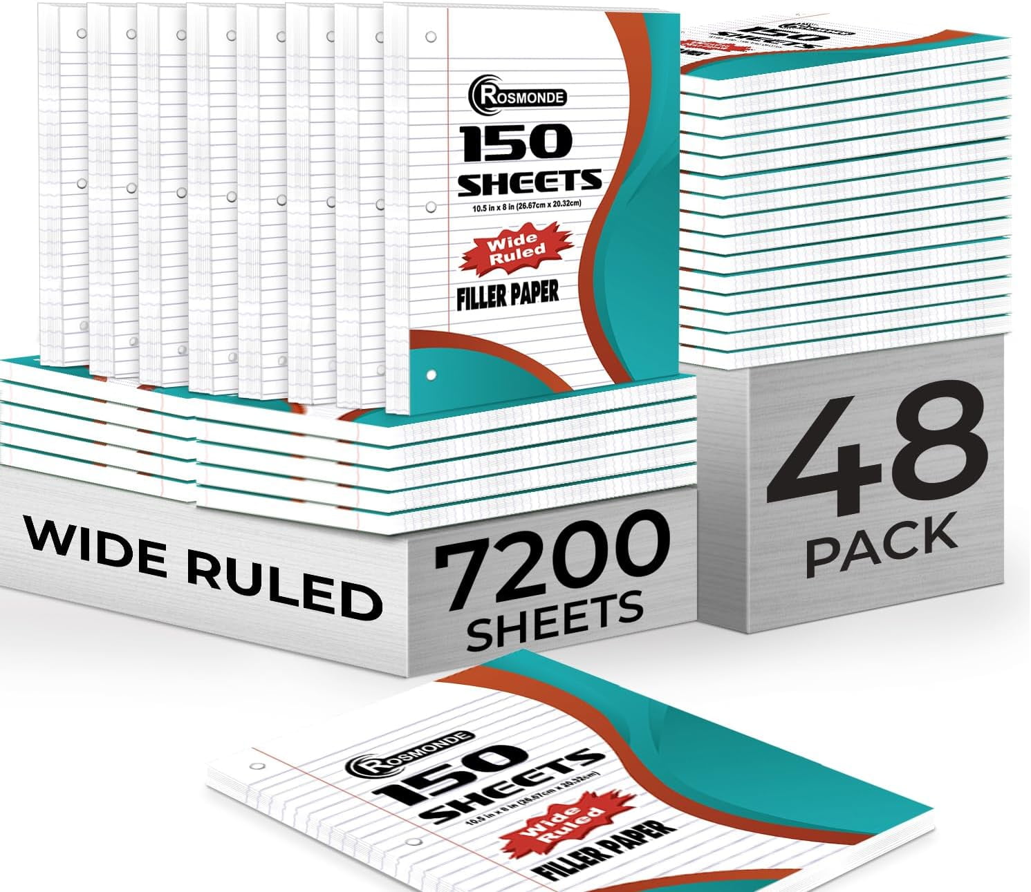 Loose Leaf Paper Bulk, 7200 Sheets, Wide Ruled, 8 x 10.5", Bulk Filler ...