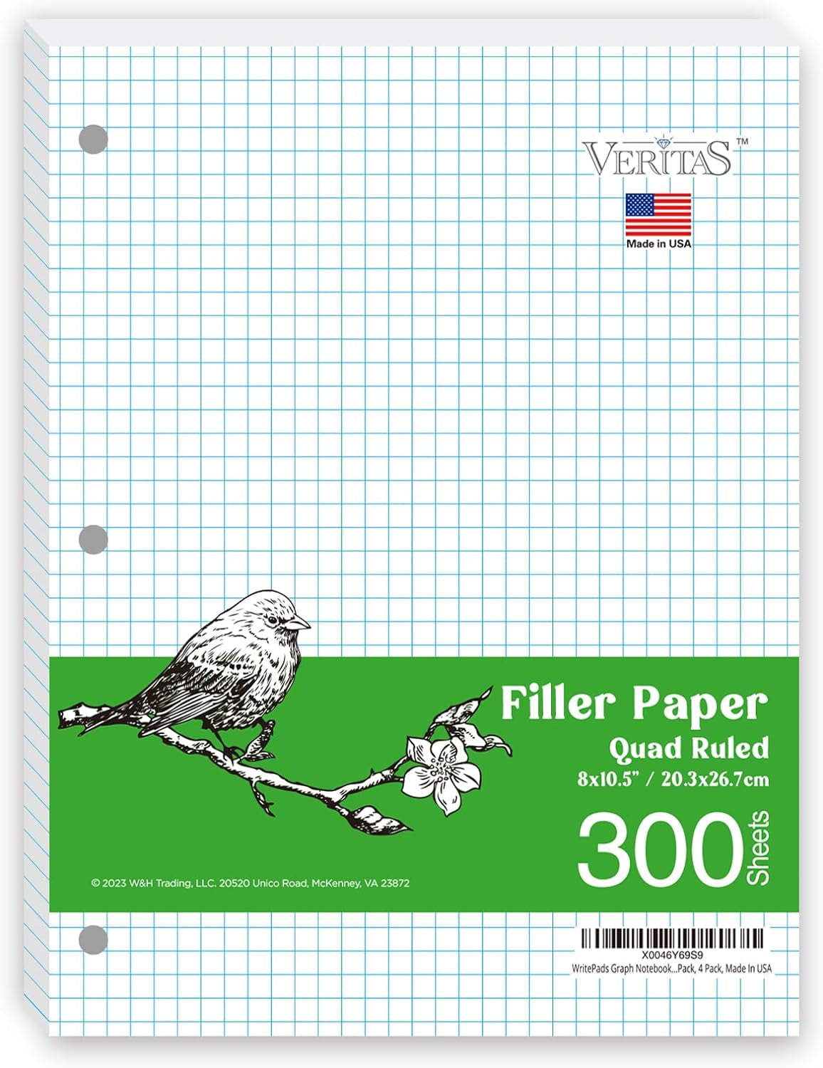 Loose Leaf Paper, Standard 8"x10-1/2" 4x4 Quad Ruled Notebook Paper,3 ...