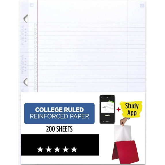 Loose Leaf Paper + Study App, College Ruled Filler Notebook Paper ...