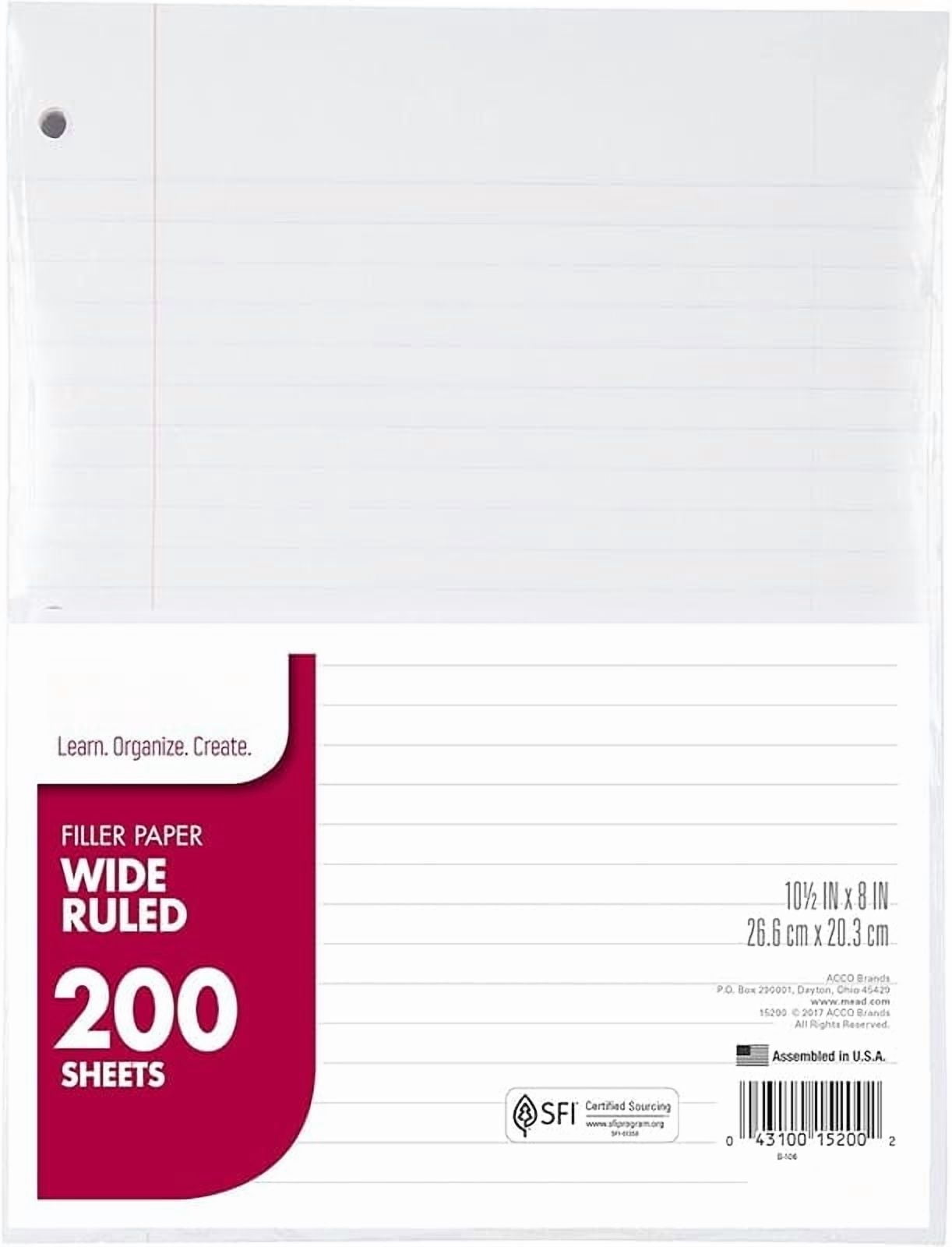 Loose Leaf Paper, Wide Ruled Filler Notebook Paper, 8" x 10-1/2", 200 ...