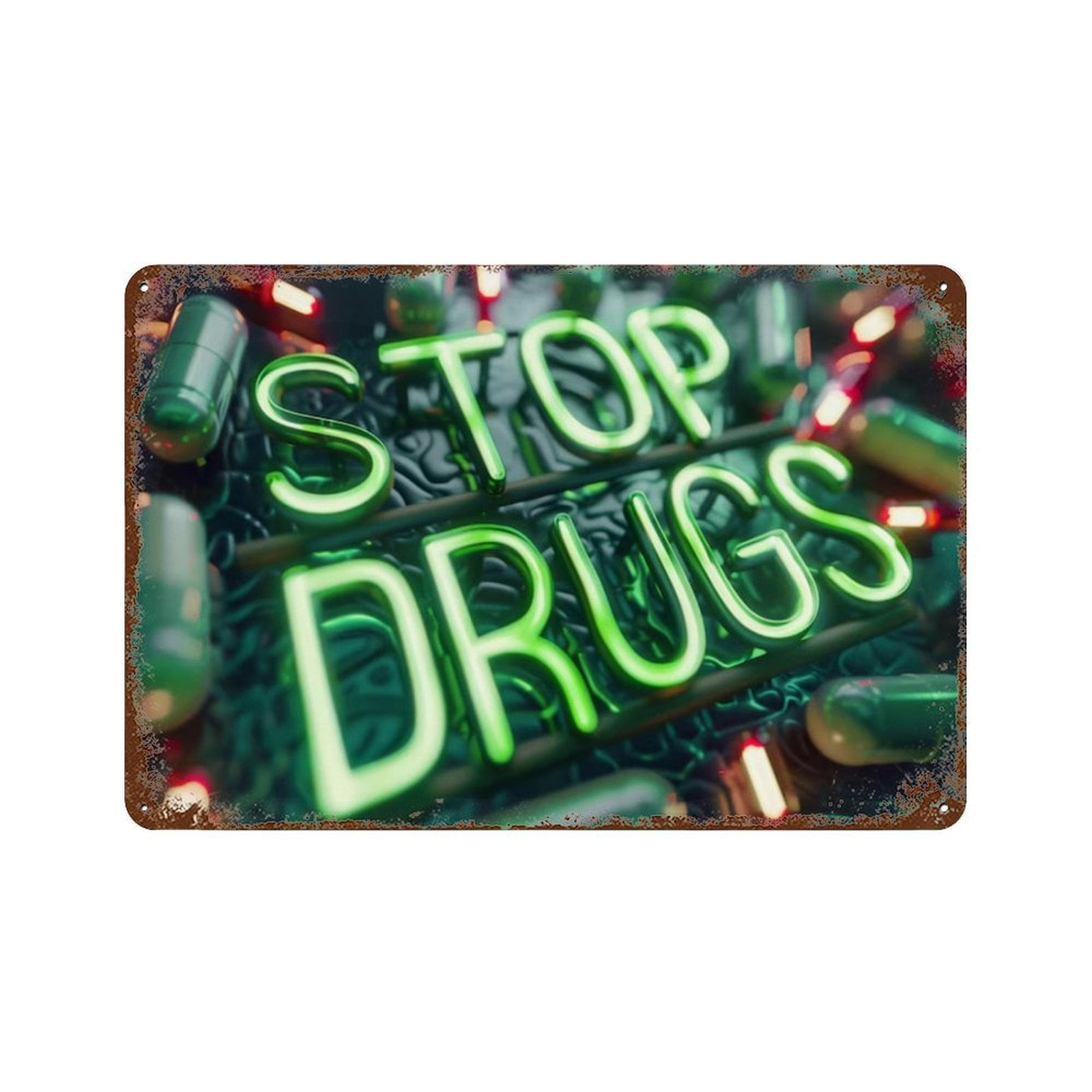 Neon - Style "STOP DRUGS" Sign with Glowing Effect Metal Tin Sign ...