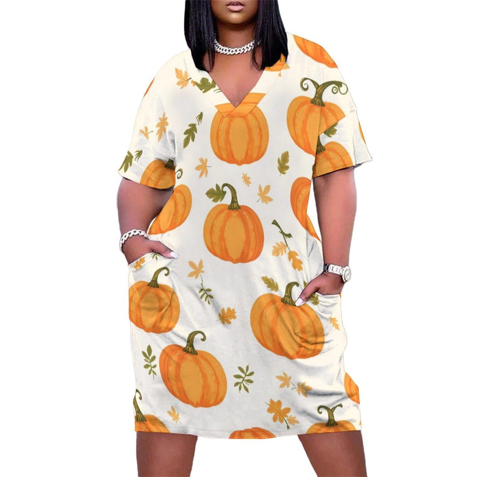 Loose Pocket Dress Autumn Pumpkin Pattern Dresses for Woman Dresses for ...