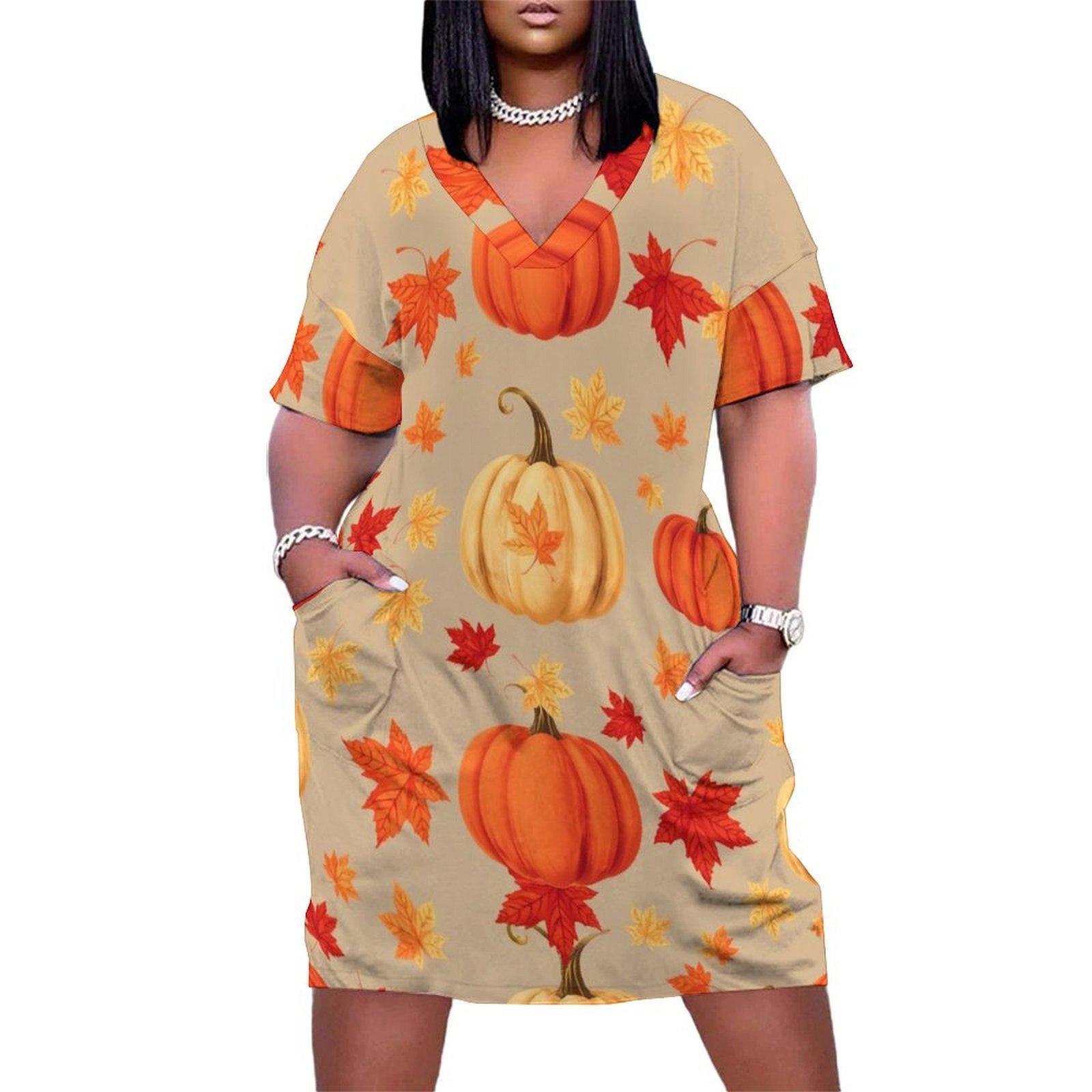 Loose Pocket Dress Autumn Pumpkins Leaves Dresses for Woman Dresses for ...