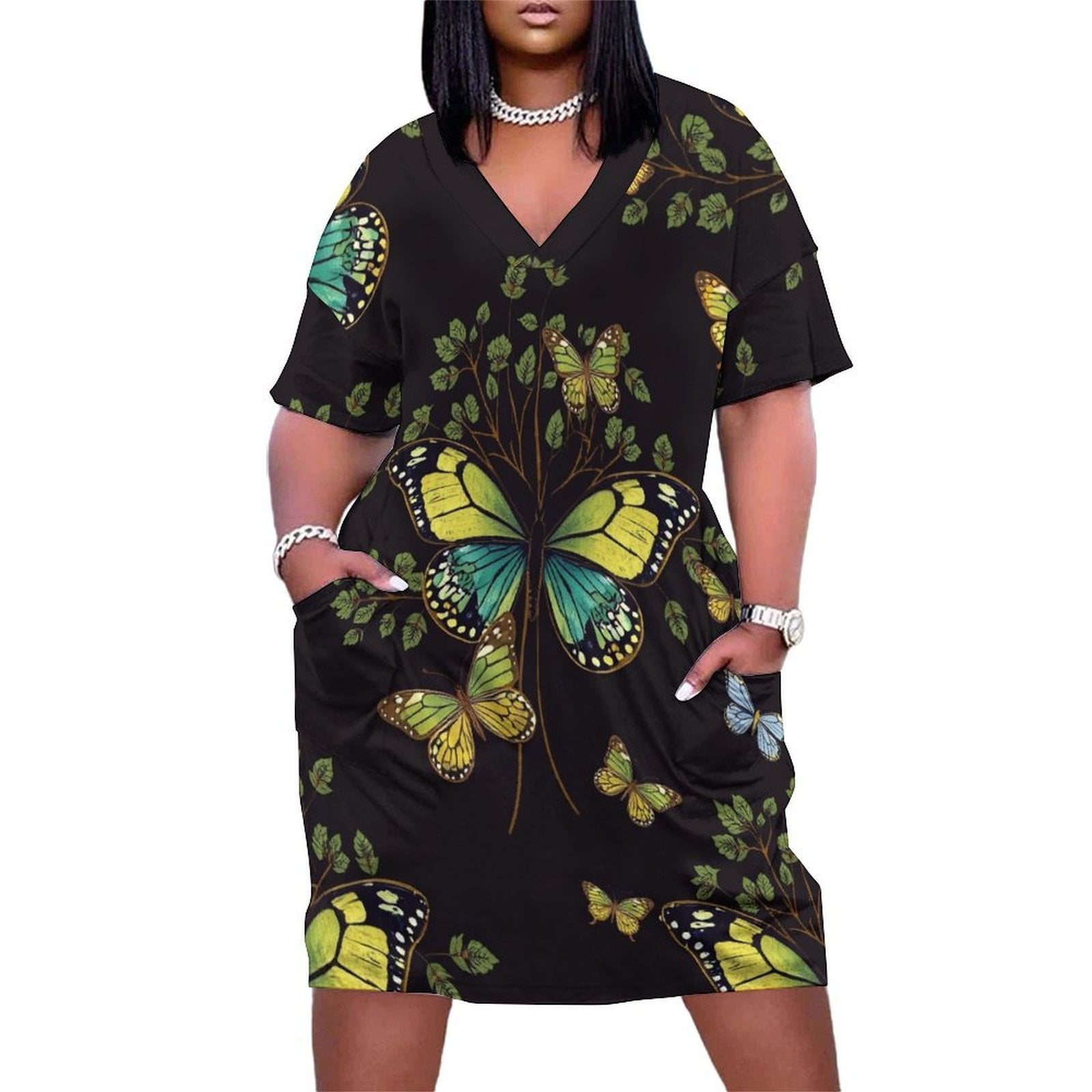 Loose Pocket Dress Butterflies Floral Pattern Dresses for Woman Dresses for Woman 2025 - Walmart.com