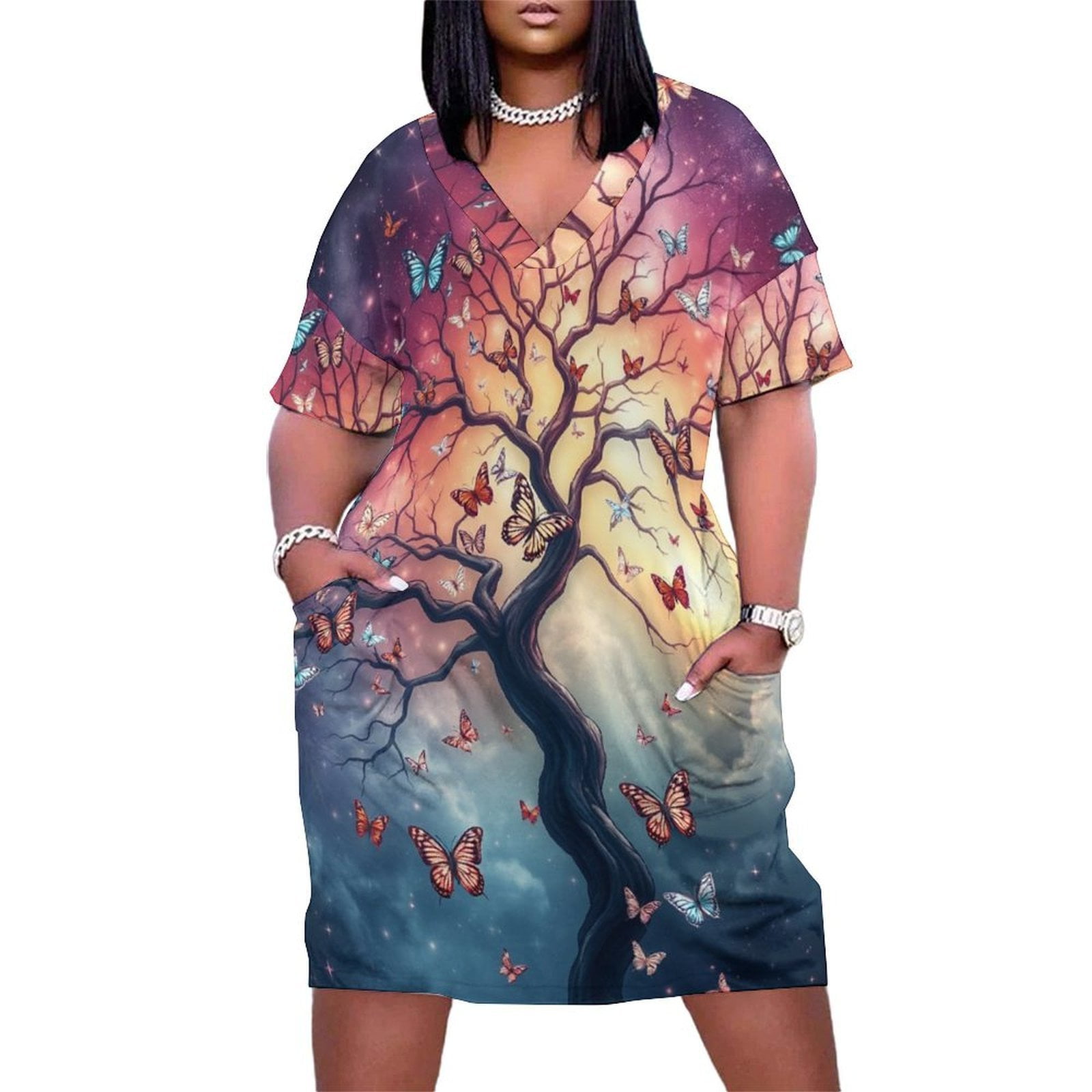Loose Pocket Dress Butterfly Tree Cosmos Dresses for Woman Dresses for Woman 2025 - Walmart.com