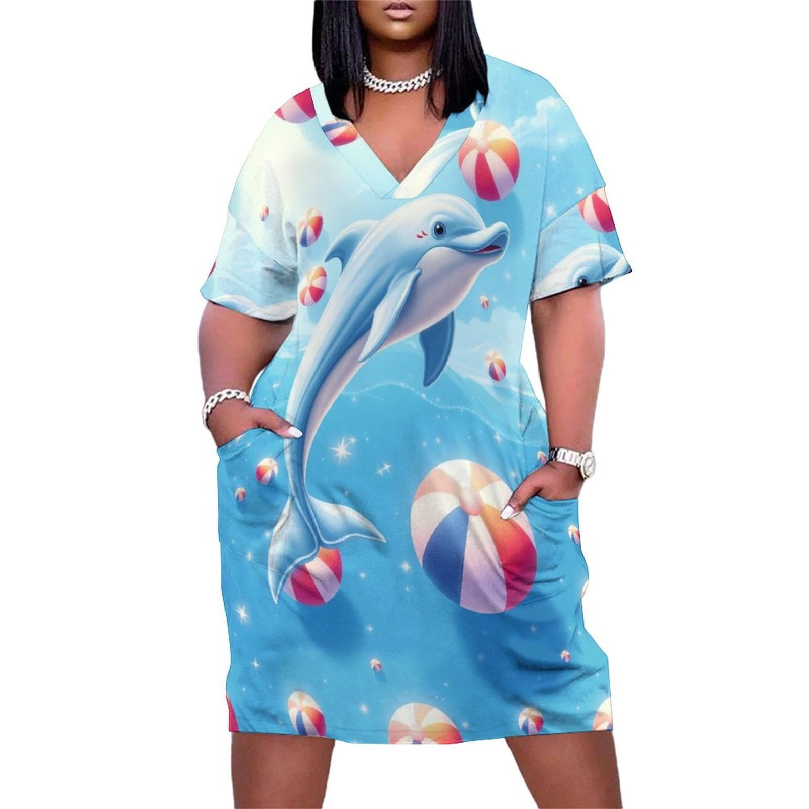 Loose Pocket Dress Dolphin Beach Balls Ocean Dresses for Woman Dresses ...