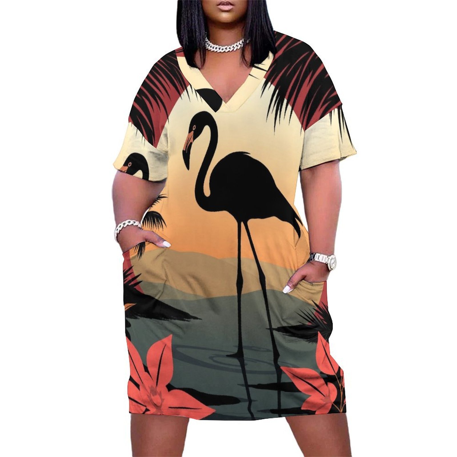 Loose Pocket Dress Flamingo Sunset Paradise Dresses for Woman Dresses ...