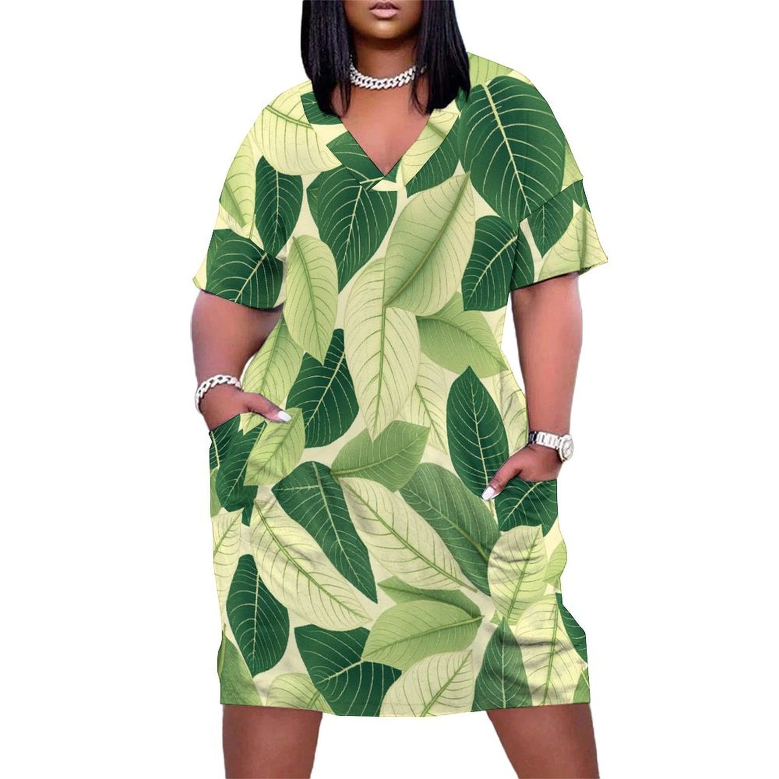 Loose Pocket Dress Green Leaf Pattern Dresses for Woman Dresses for Woman 2025 - Walmart.com