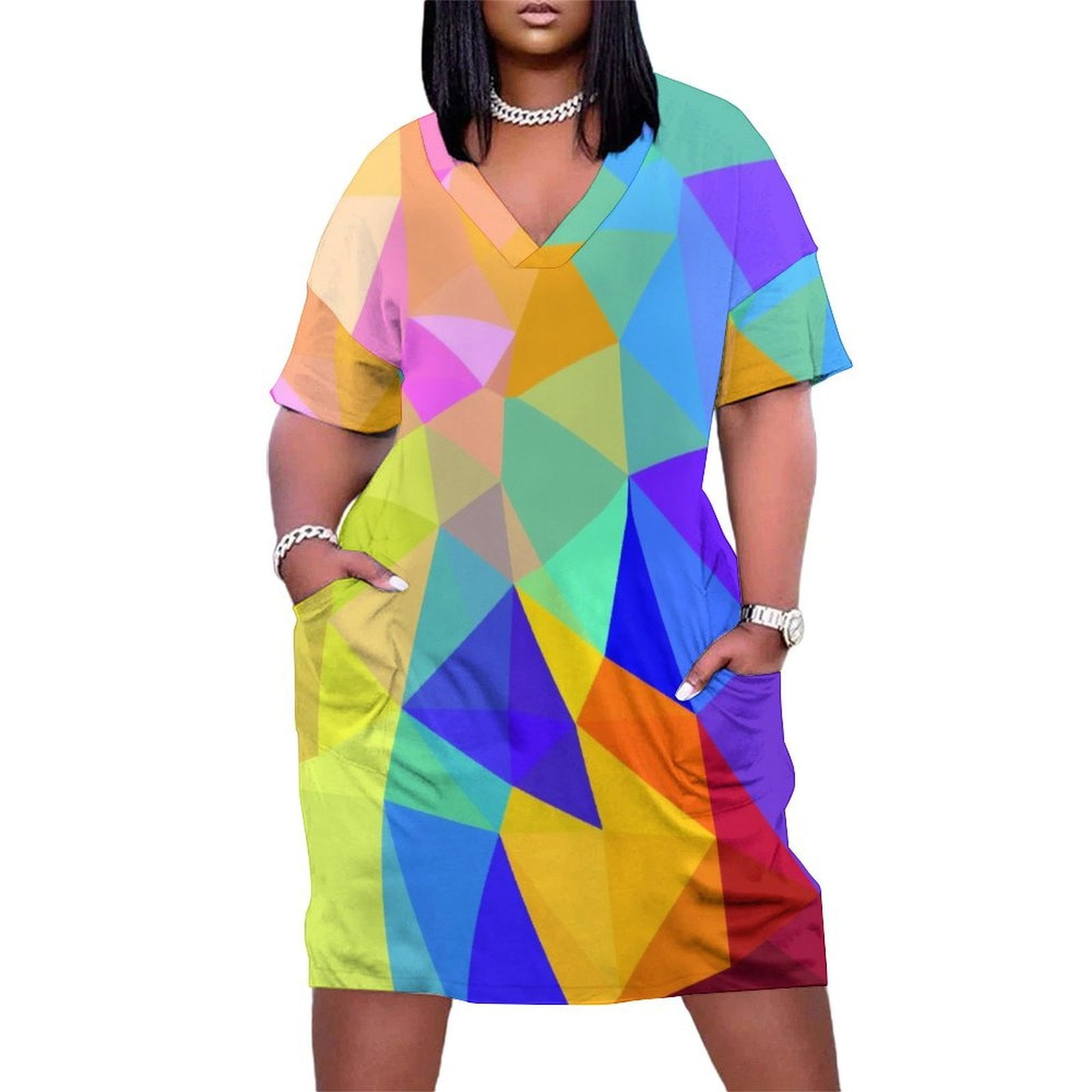 Loose Pocket Dress Ombre Print Colorful Polygon Dresses for Woman Dresses for Woman 2025 ...
