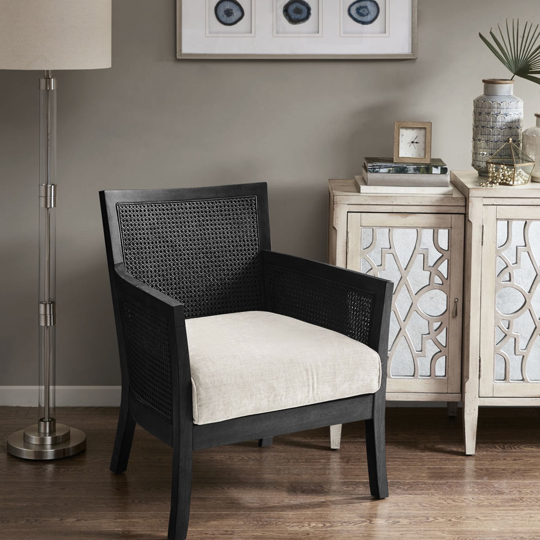 Loose Seat Accent Chair, Rattan Back and Sides, Black Finish - Walmart.com