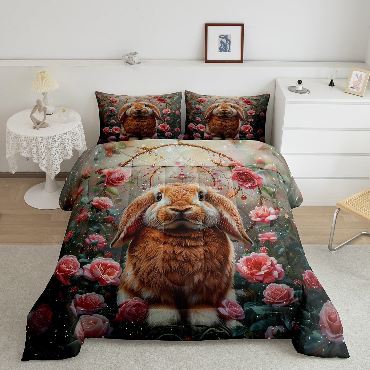 Lop Rabbit Comforter Set Dream Catcher Bedding Sets Full,Pink Rose ...