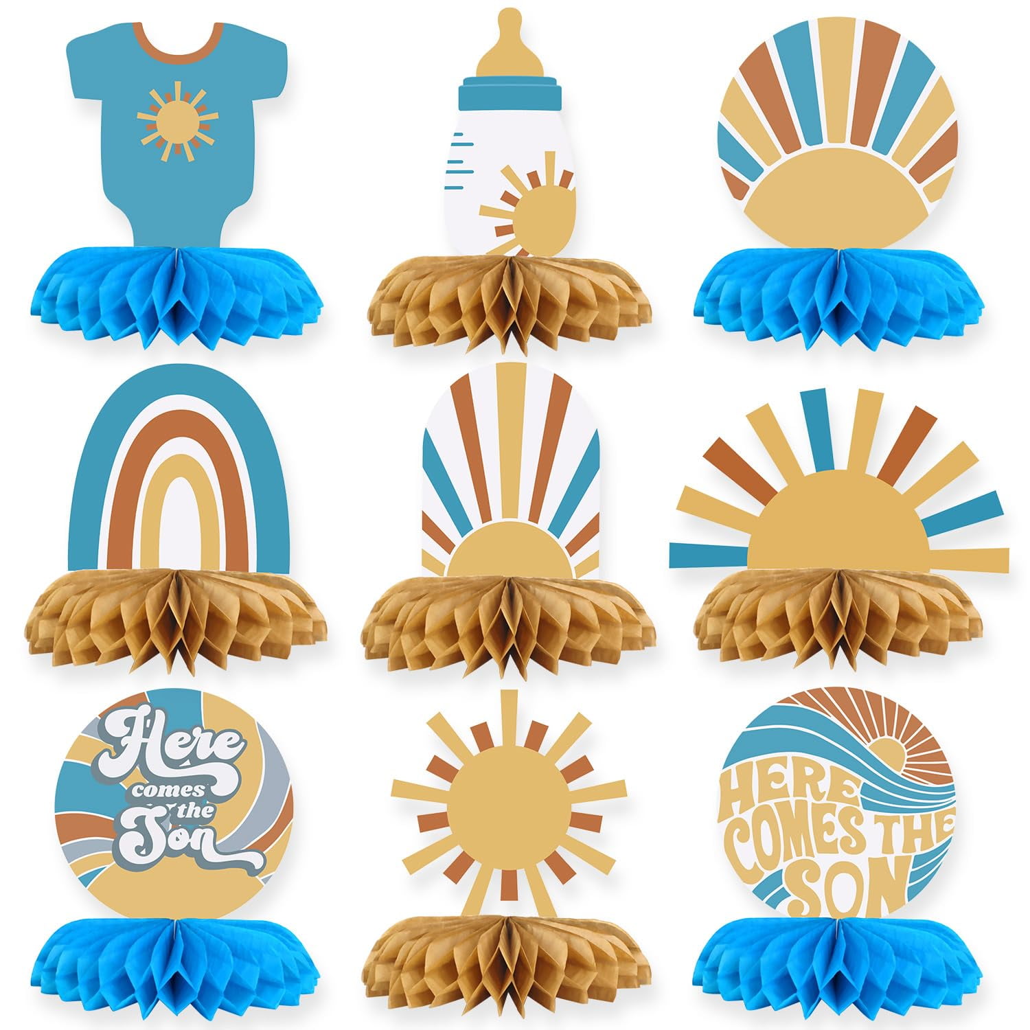 Lopeastar 9 Pieces Here Comes the Son Baby Shower Decorations Honeycomb ...