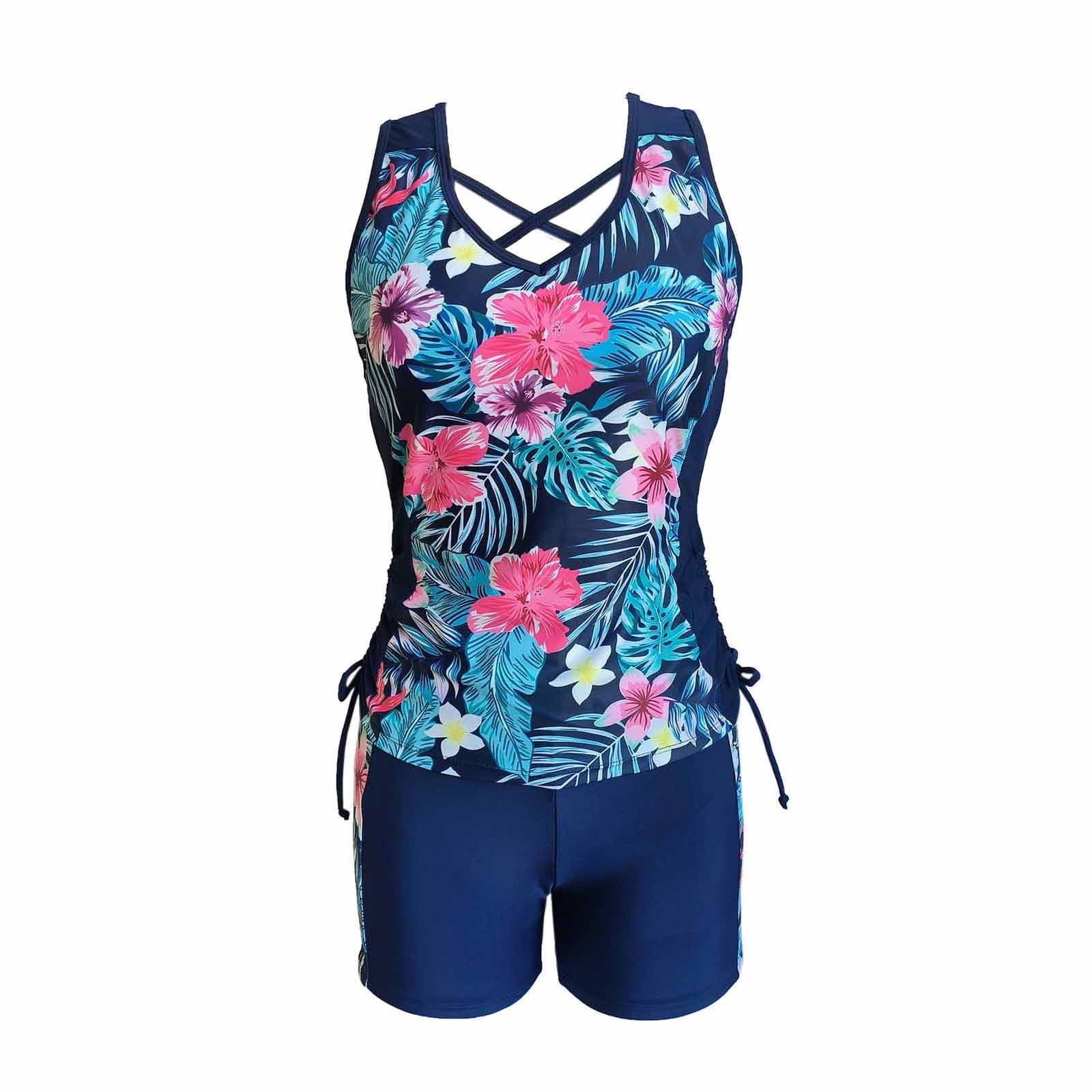Lopeceal 2 Piece Print Tankini Set Swimwear Tummy Control Bathing Suits ...