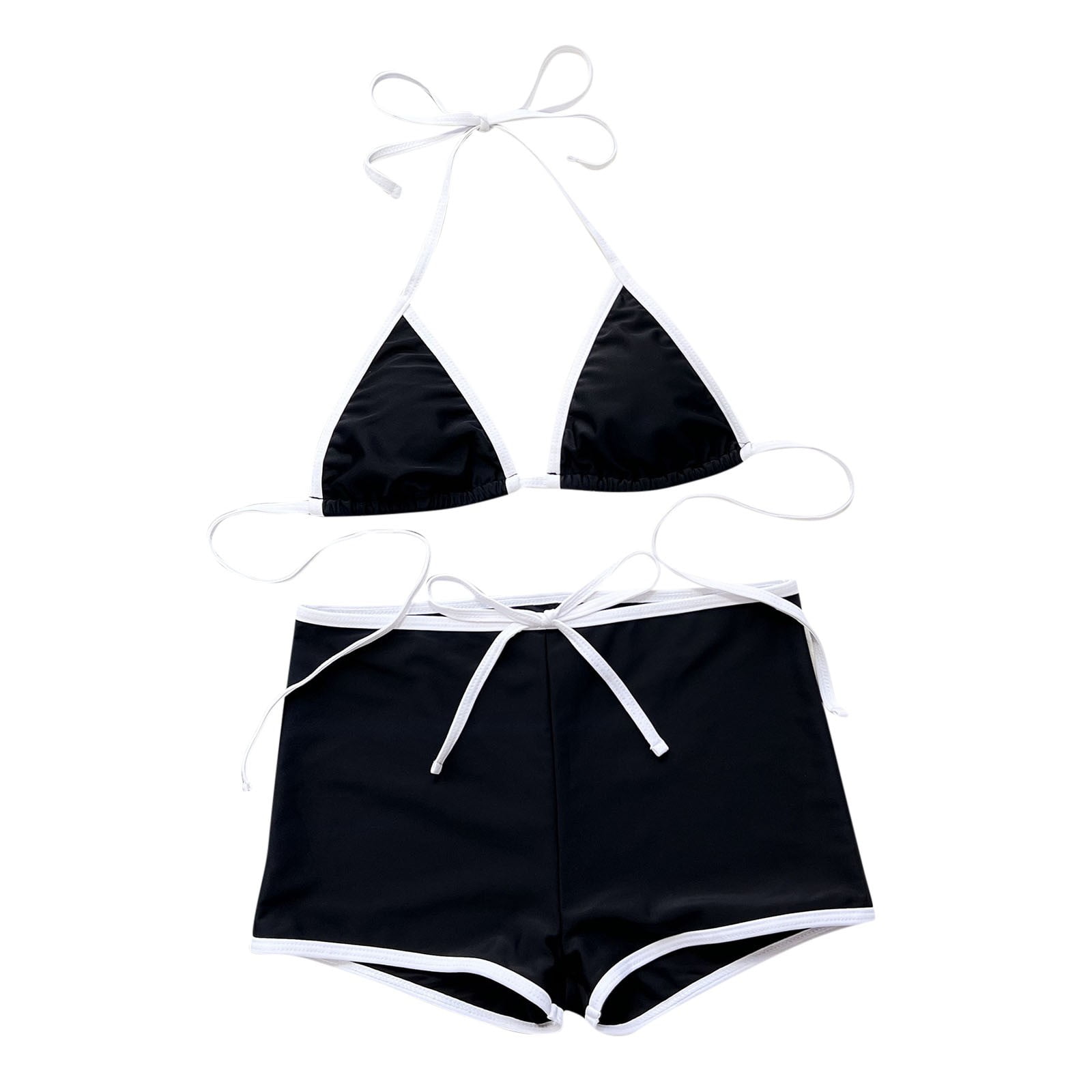 Lopeceal Women's 2 Piece Swimsuit Contrast Trim Halter Triangle Top ...