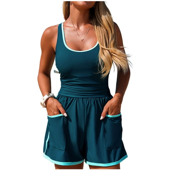 Lopeceal Women's Rompers Atheletic Workout Jumpsuit Square Neck Waist ...