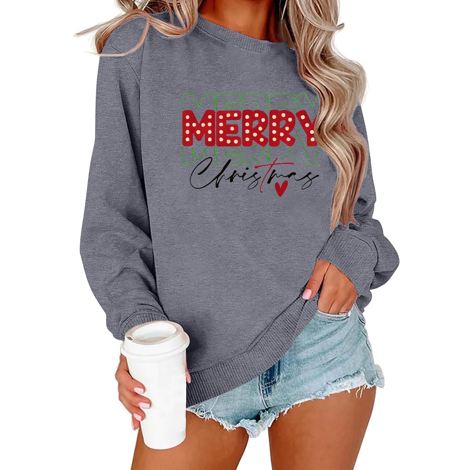 Lopecy-Sta Christmas Sweatshirt for Women Merry Christmas Shirt Xmas ...
