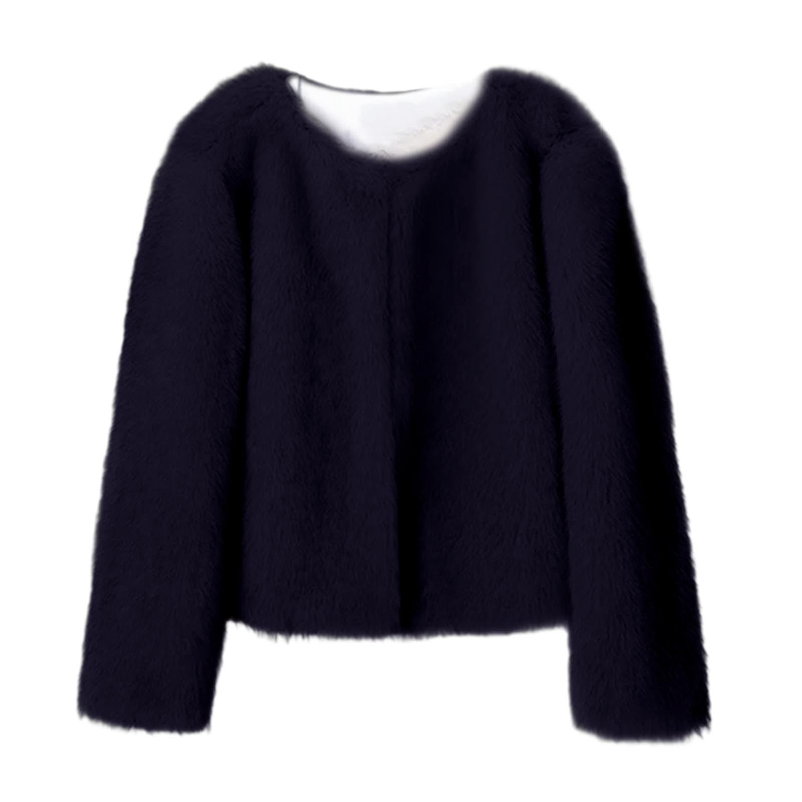 Lopecy-Sta Women Long Sleeve Crew Neck Cropped Faux Fur Pullover Jacket ...