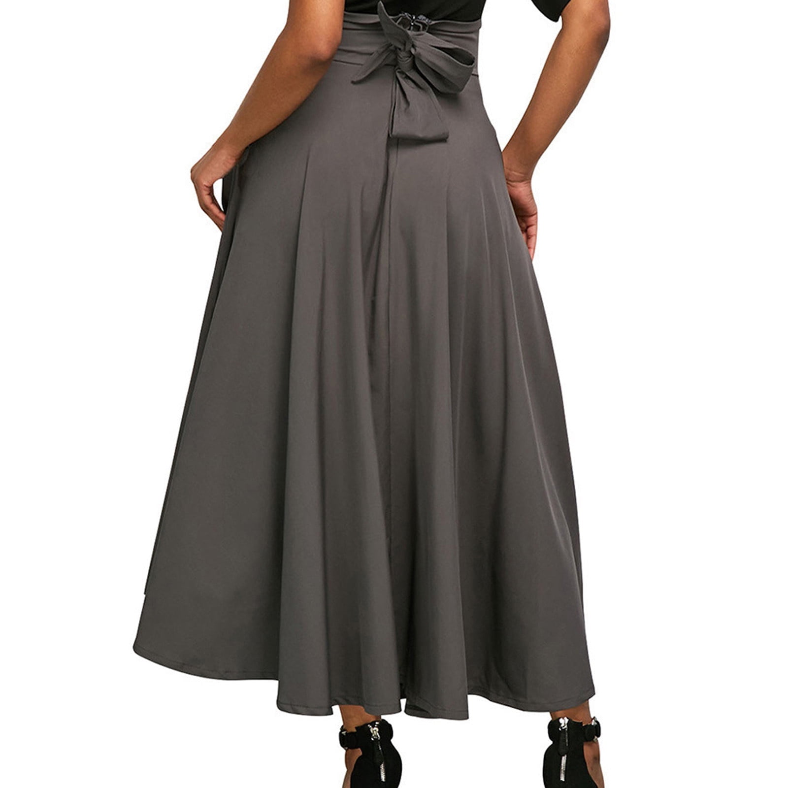 Nnhblu Women Solid Color High Waist Pleated A Line Long Skirt Front ...