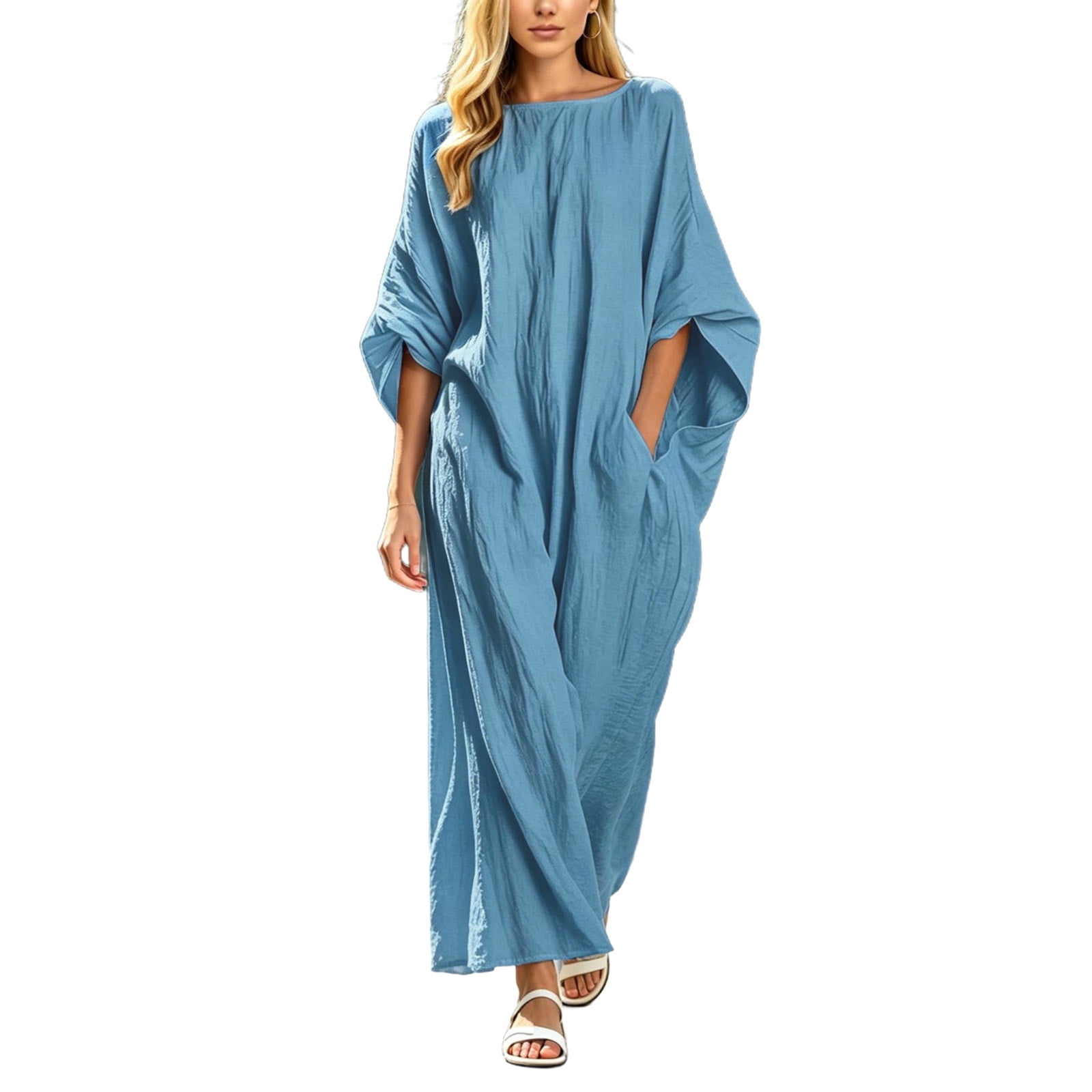 Lopecy-Sta Women’s Oversized Maxi Dress Boat Neck Batwing Sleeve Loose ...
