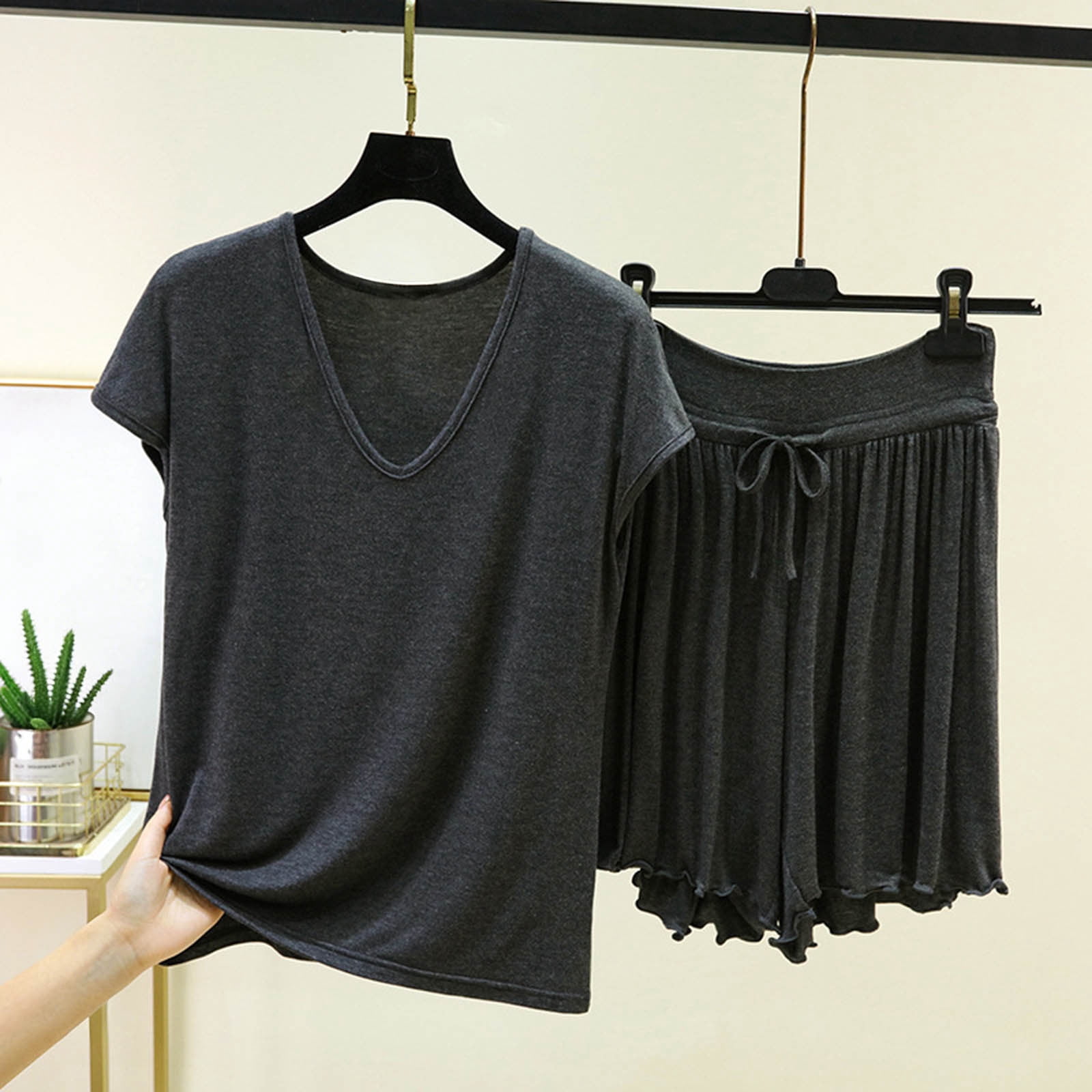 Lopecy-Sta Women's Soft Sleepwear Set V-Neck Top with Contrast Piping ...