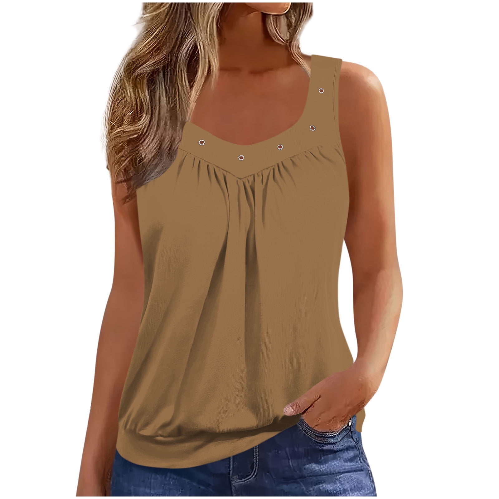 Lopecy-Sta Womens Tank Tops Loose Fit V Neck Ruched Sleeveless Tops ...