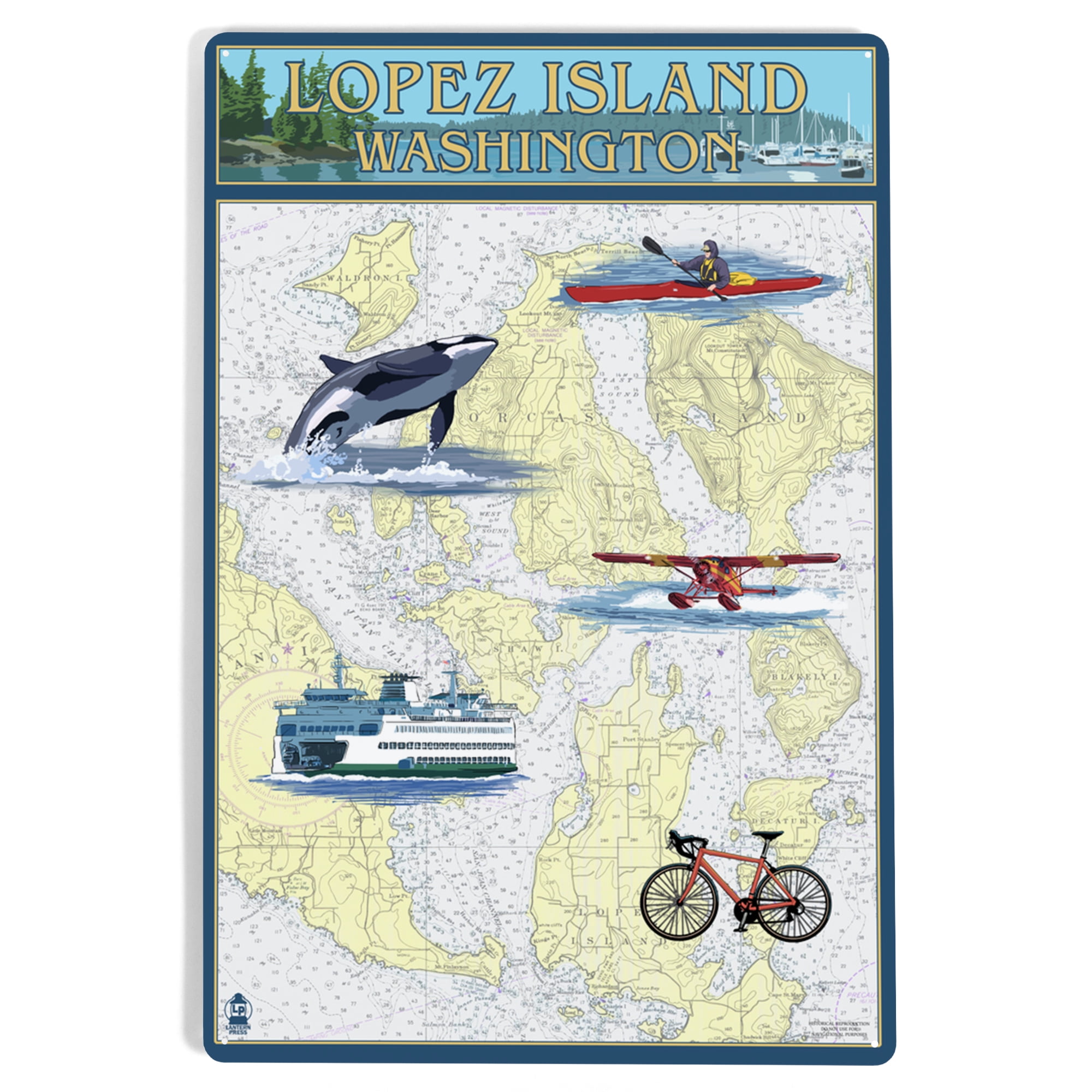 Lopez Island, Washington, Nautical Chart (12x18 Aluminum Art, Indoor ...