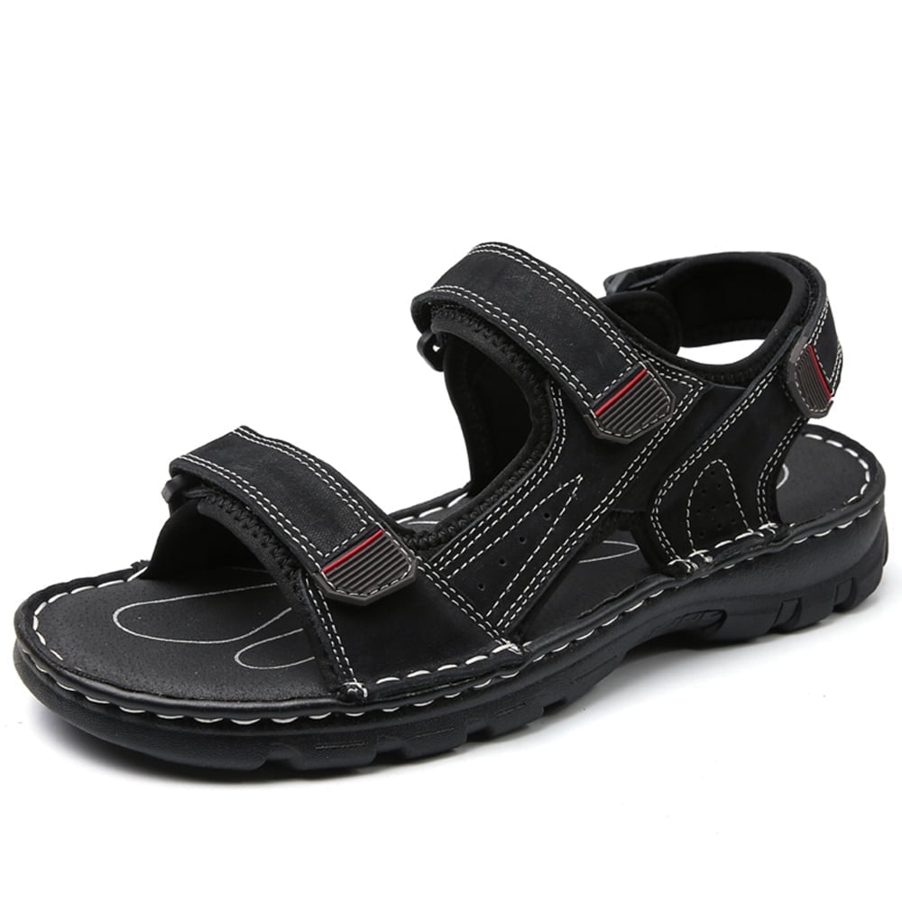 Lopise men's summer sandals leather casual beach sandals non slip ...
