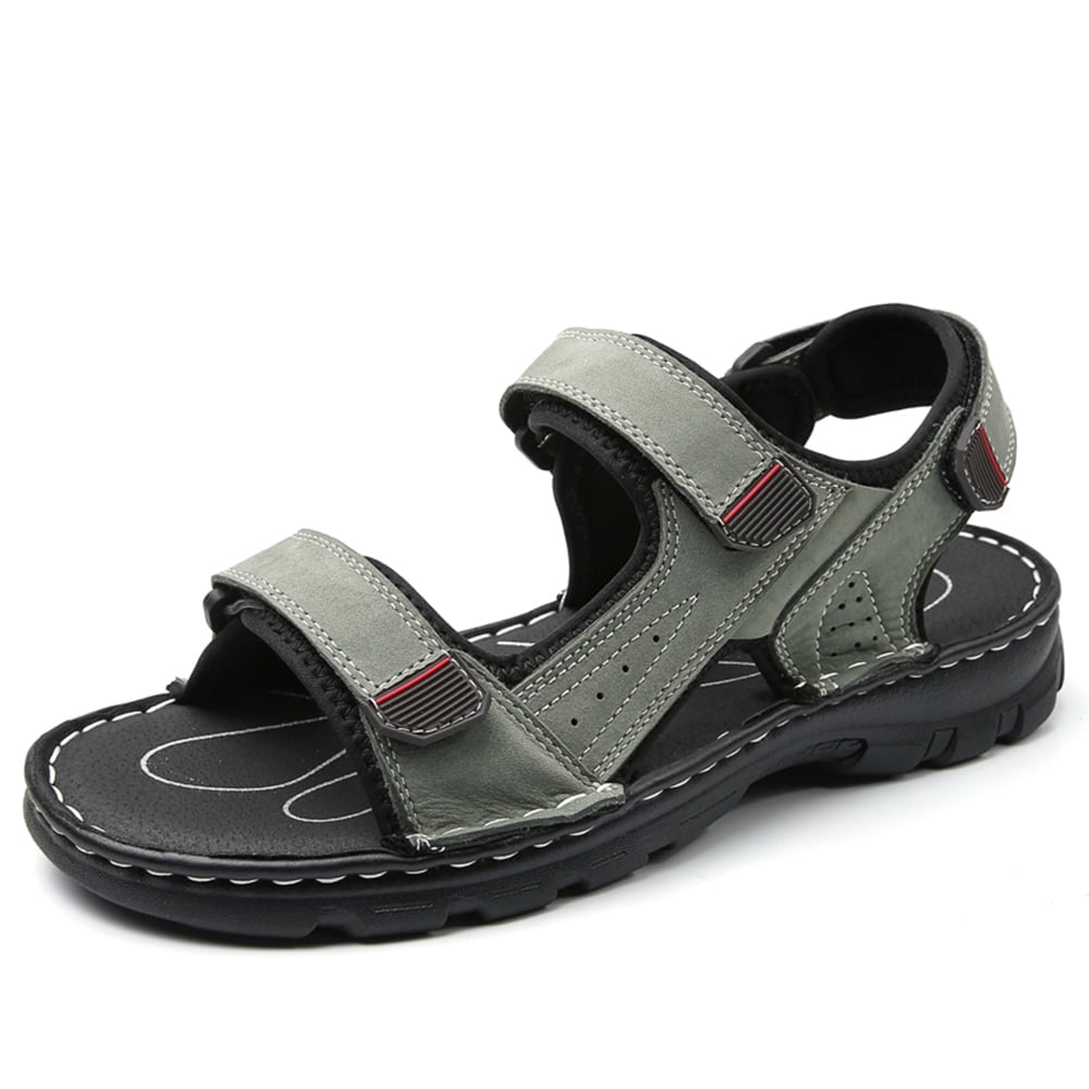 Lopise men's summer sandals leather casual beach sandals non slip ...