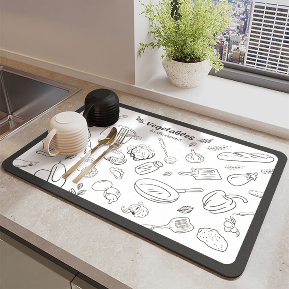 Lopsie Dish Drying Mat for Kitchen, Absorbent Microfiber Dishes Drainer ...