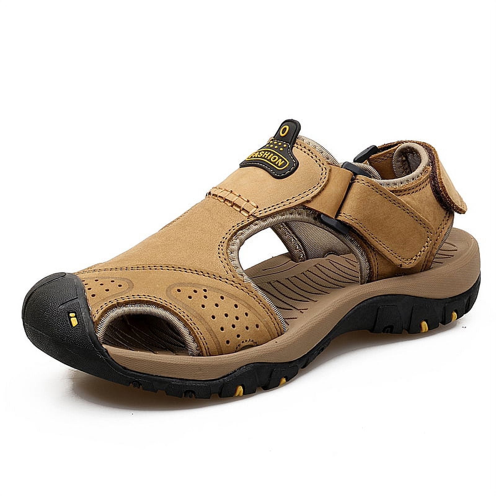 Lopsie Men's Outdoor Hiking Sandals Beach Sandals Leather Closed Toe ...