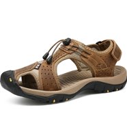 Lopsie Men's Outdoor Hiking Sandals Beach Sandals Leather Closed Toe ...