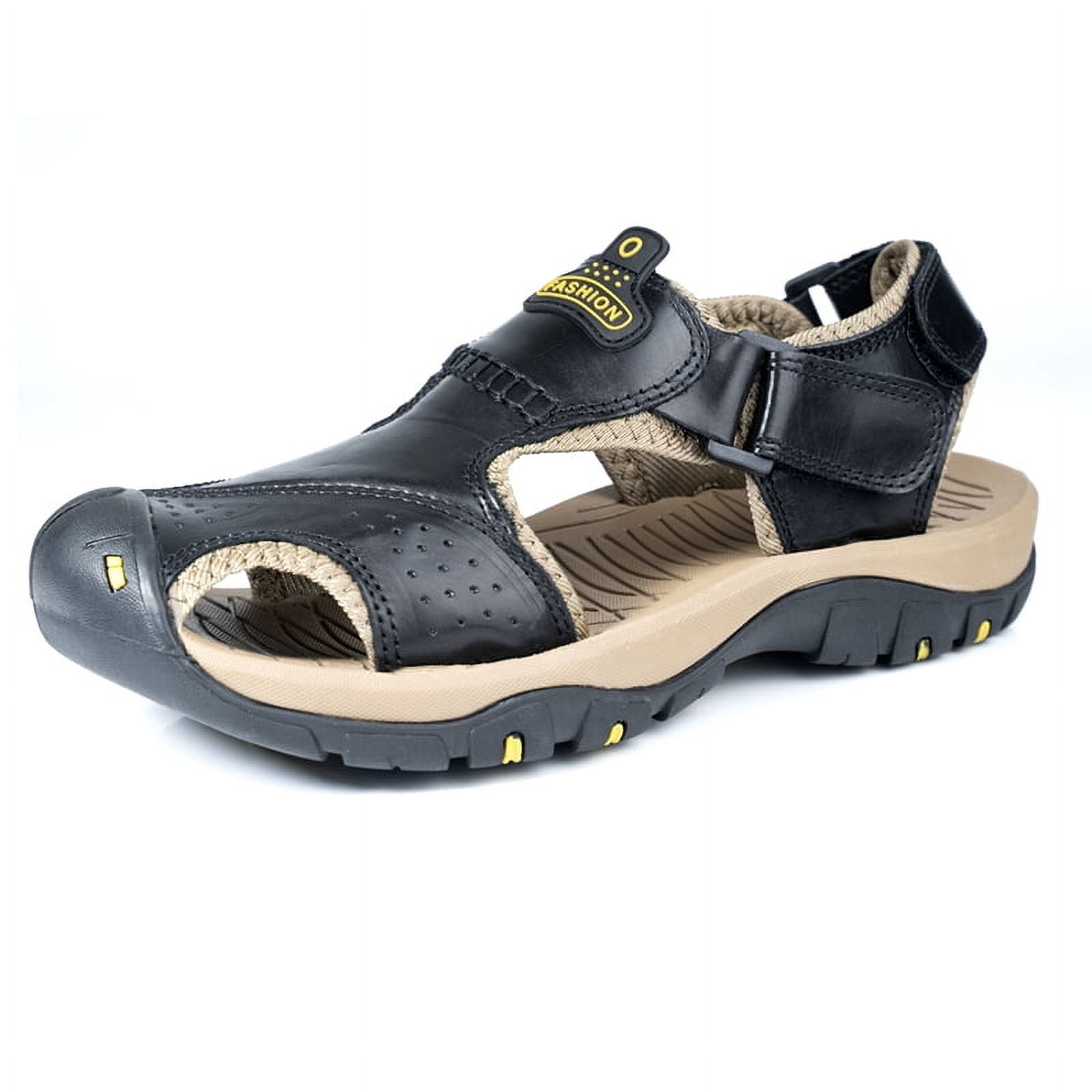 Lopsie Men's Outdoor Hiking Sandals Beach Sandals Leather Closed Toe ...