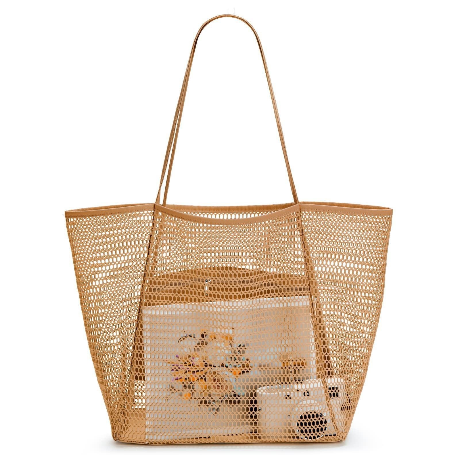 Lopsie Yellow Extra Large Mesh Beach Tote Bag for Women with Zipper for ...