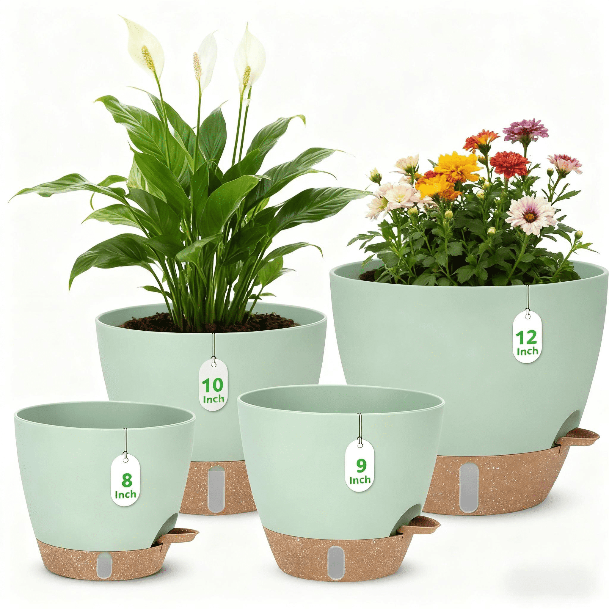 Lopxenu 12" 10" 9" 8" Self Watering Pots with Water Level Indicator ...