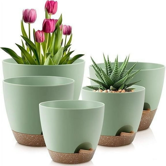 10-Inch Plant Pots, Self-Watering Planters with Drainage Holes ...