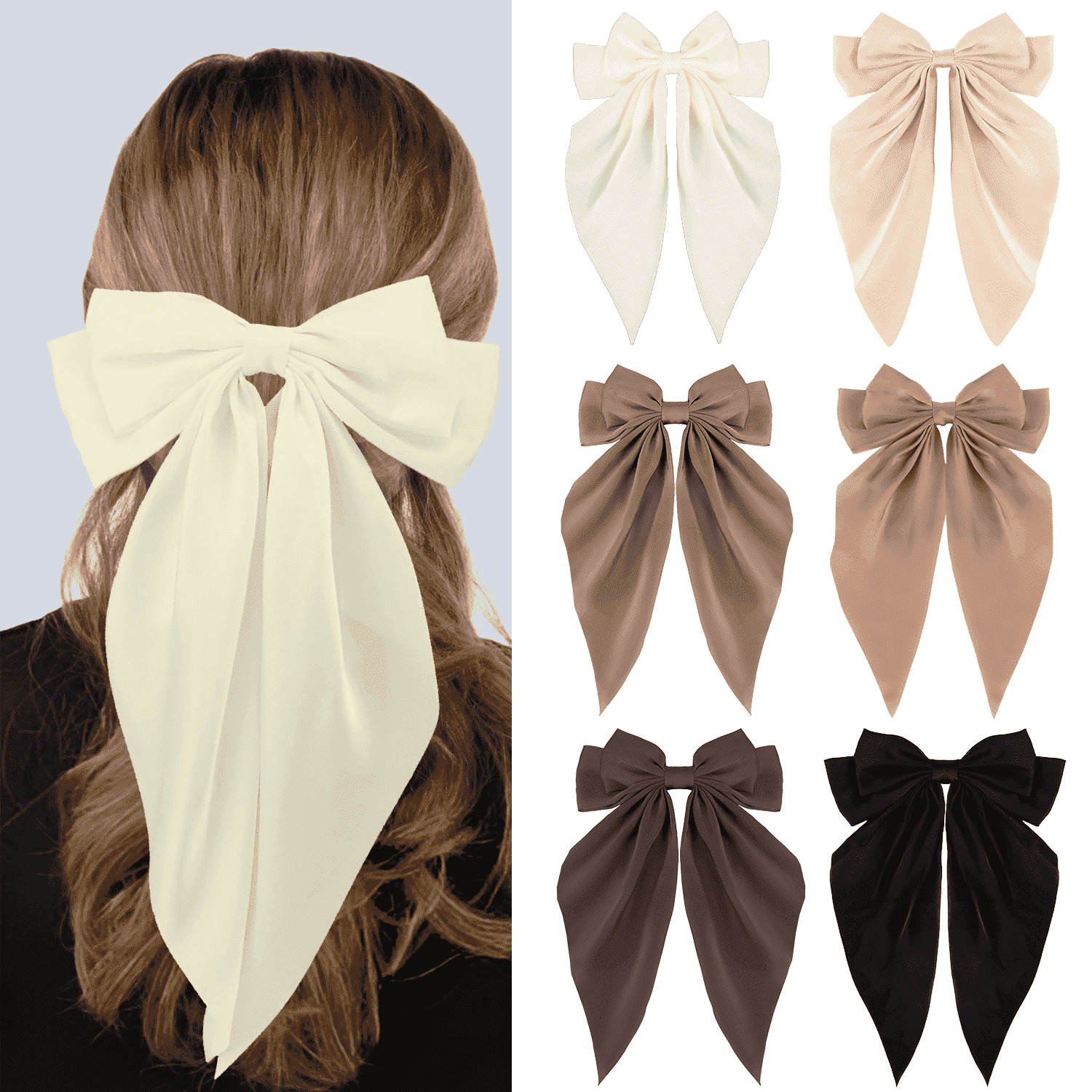 Loqpol 6 Pcs Silky Satin Hair Bows, Oversized Long Tail Bows with ...