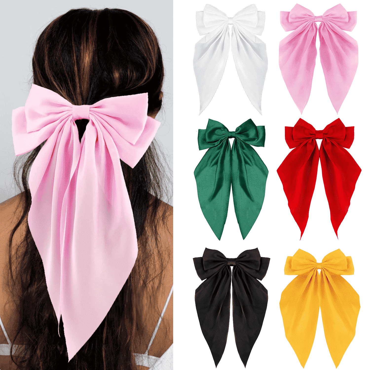 Loqpol, Silky Satin Hair Bows, 6 PCS Pink, Oversized Long Tail ...