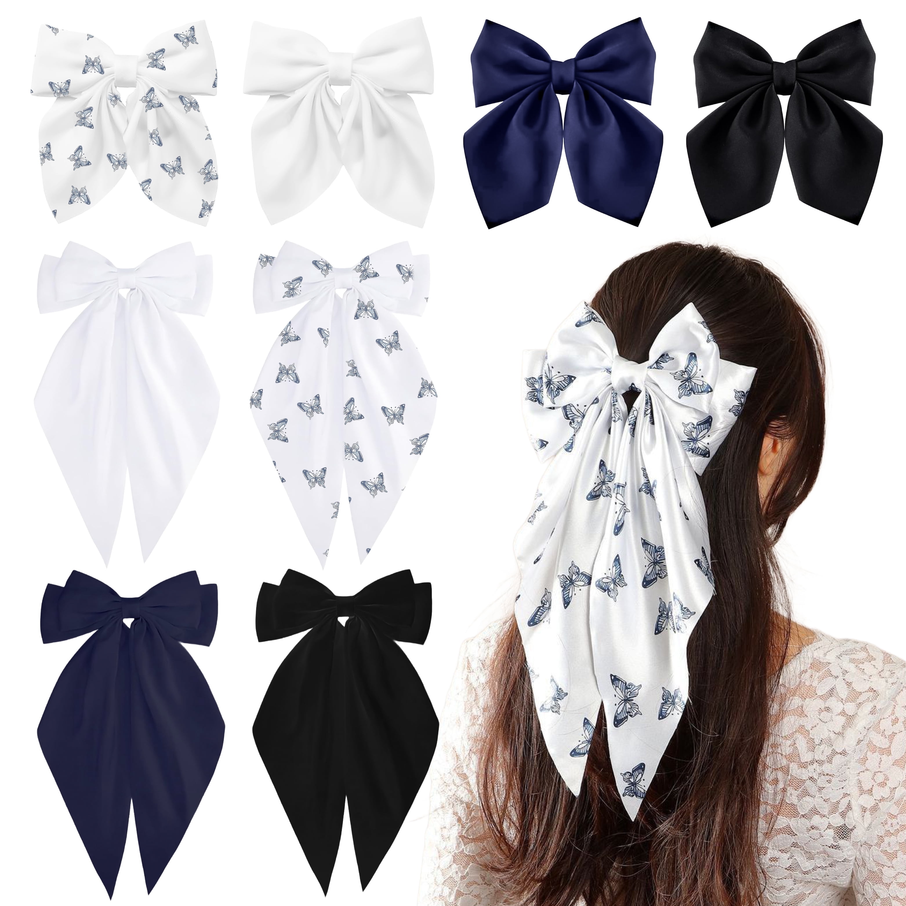 Loqpol 8 PCS Silky Satin Hair Bows, Oversized Long Tail Bows with ...