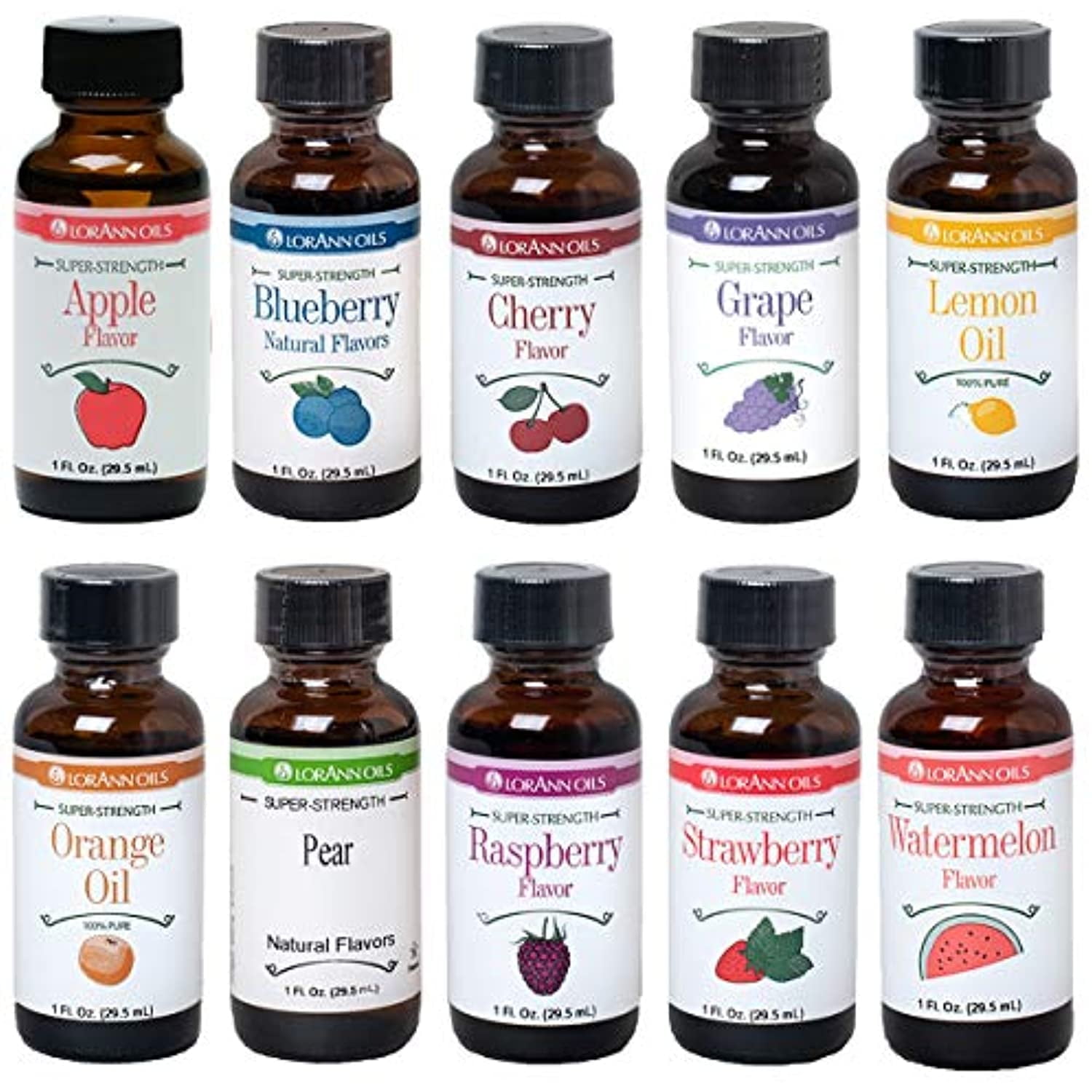 LorAnn Oils Super Strength Flavor Variety Pack, 10 Glass Bottles, 1 oz ...