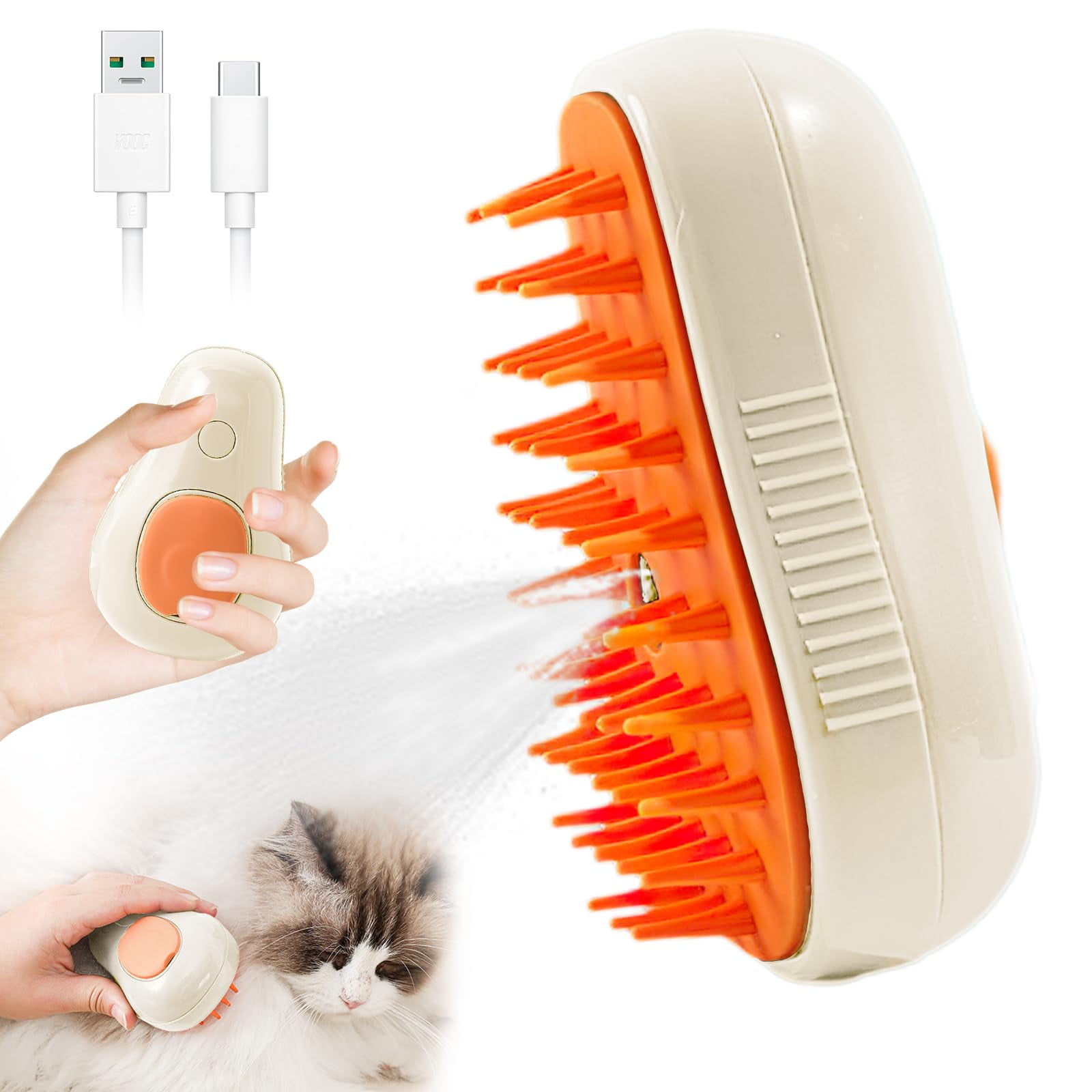 LorSou Cat Grooming Brush, 3 in 1 Cat Steamy Brush, Electric Cat Steam ...