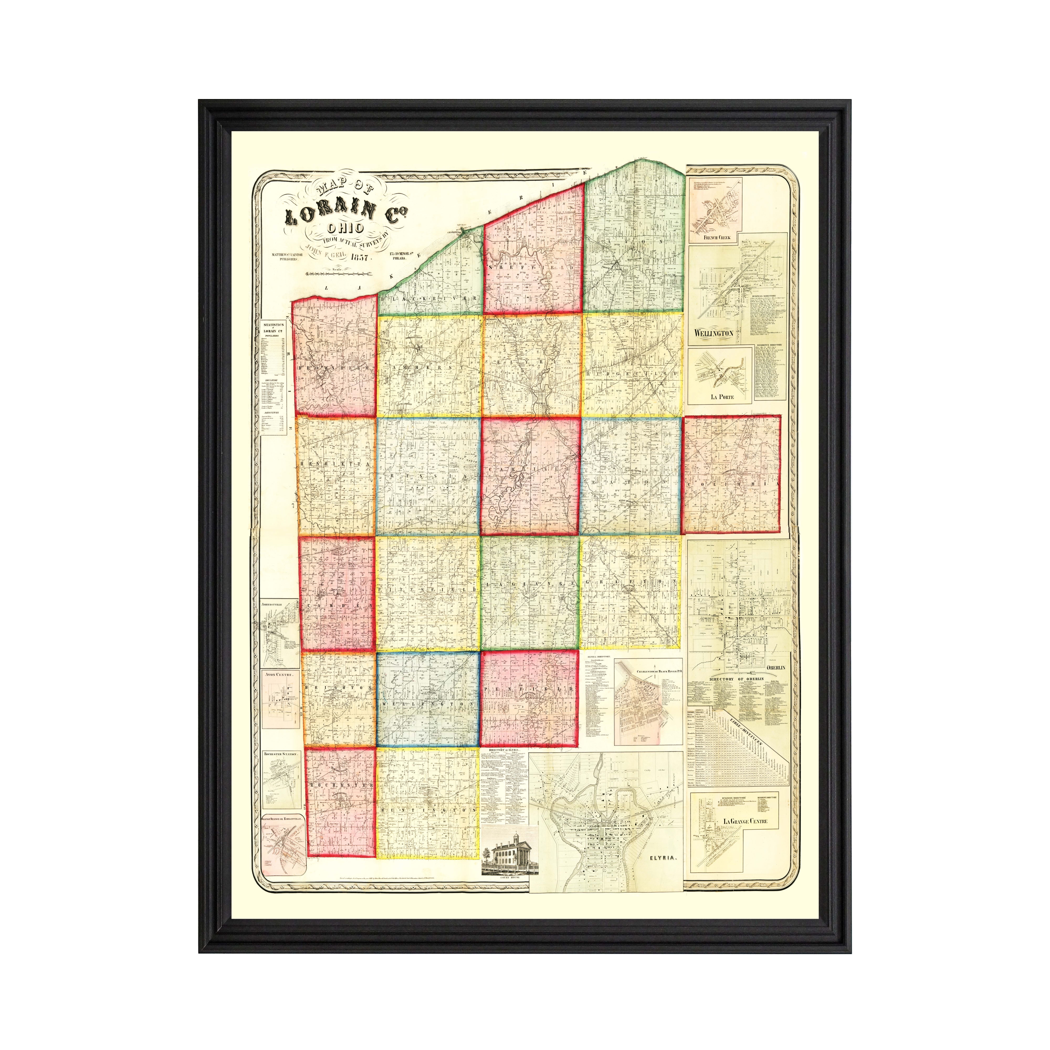 Lorain County Ohio Art, 1857 Vintage Map of Lorain County OH History ...