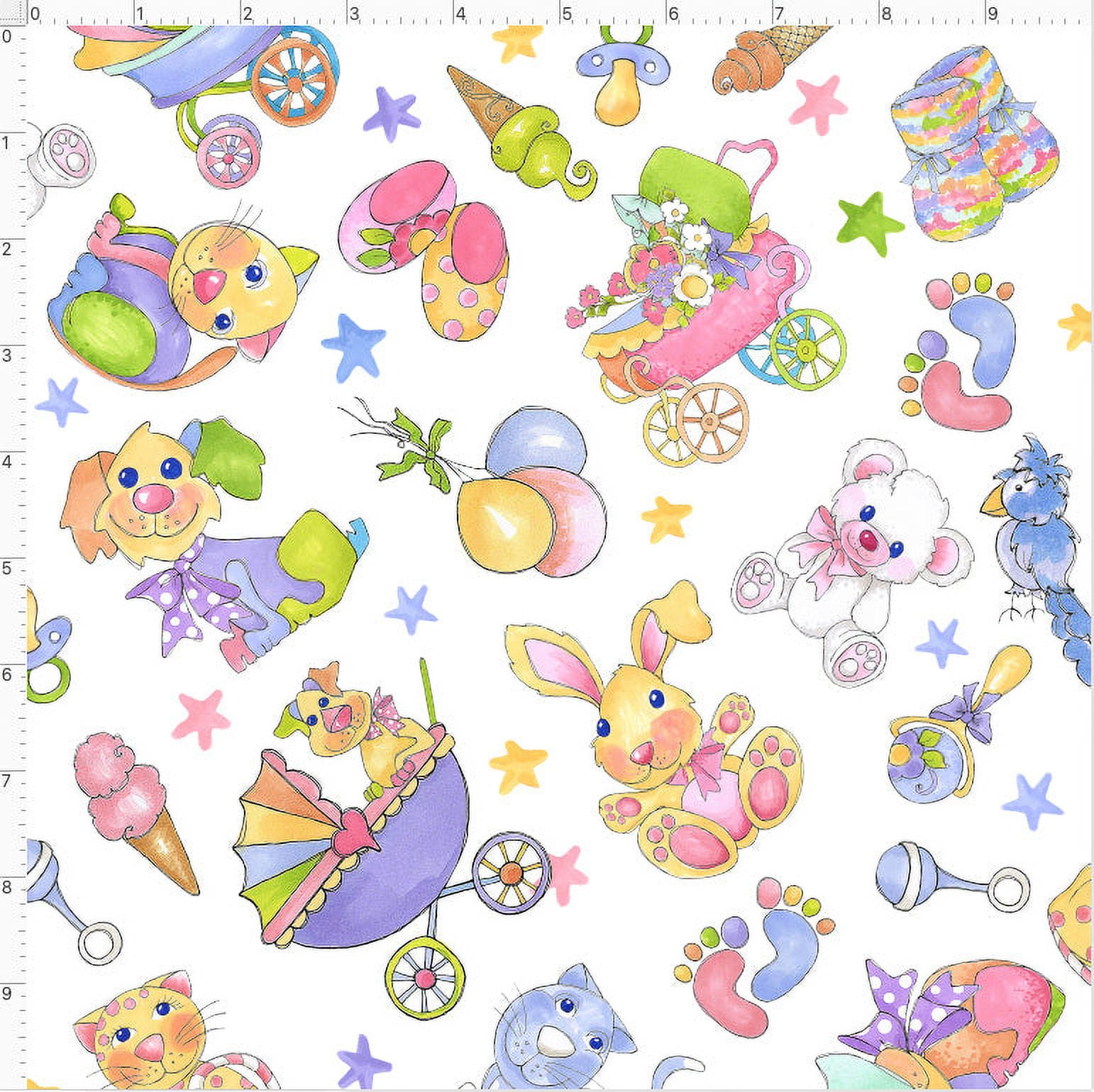Loralie Designs Busy Baby Cotton Fabric 43/44" Wide 100% Cotton 36 ...