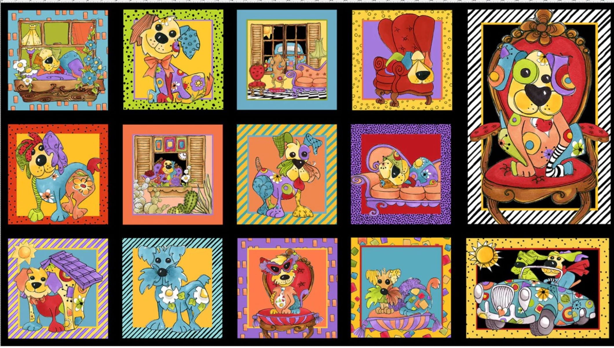 Loralie Designs Joy Dog Fabric Panel 24 x 43 Cotton Fabric for Quilting ...