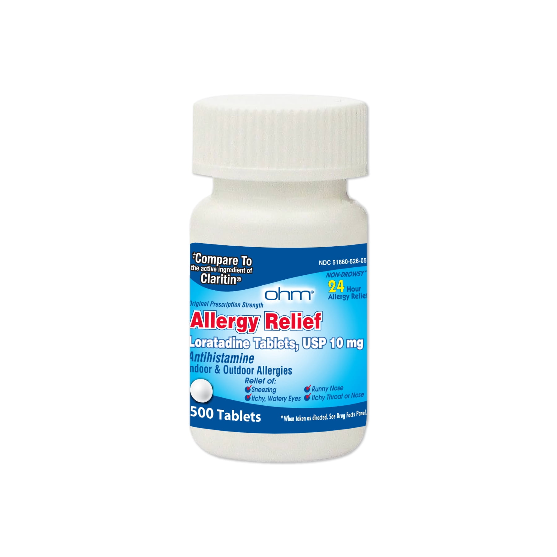 Loratadine usp 10 mg antihistamine allergy relief tablets by OHM - 500 ...