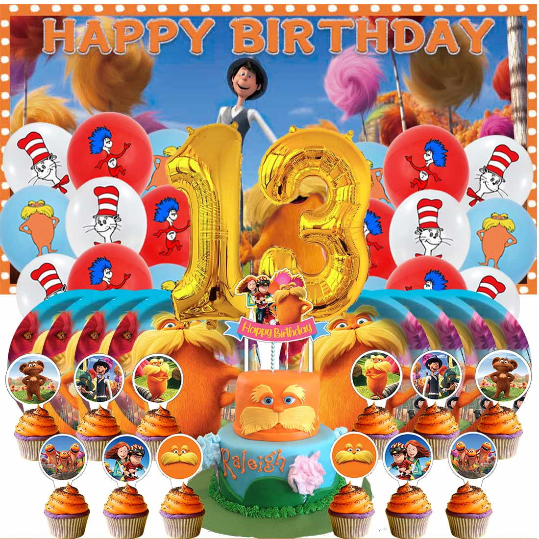 Lorax Balloons Party Supplies 13th Decor Tableware Birthday Cake Topper ...