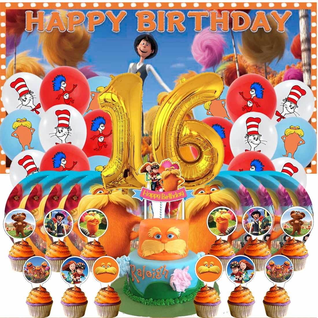 Lorax Balloons Party Supplies 16th Decor Tableware Birthday Cake Topper ...