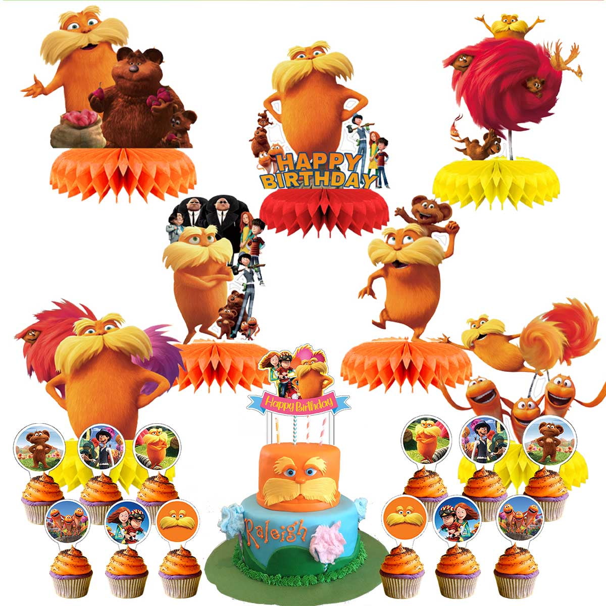 Lorax Honeycomb Centerpieces Table Toppers Cake Toppers Decorations for Birthday Party Decor ...
