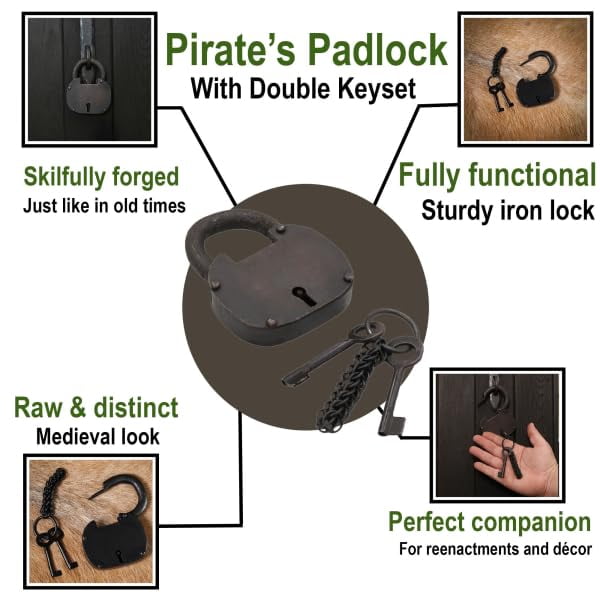 Lord of Battles Iron Padlock with Pair Of Keys and Chainmail Keychain ...