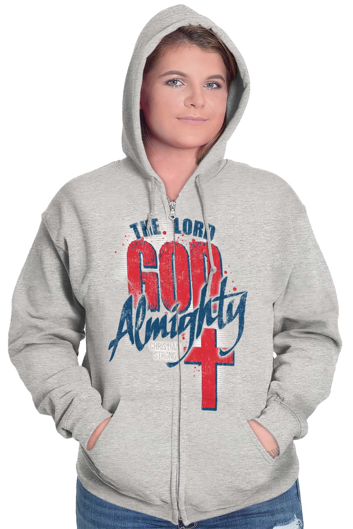 Lord God Almighty Christian Cross Zip Up Hoodie Men's Women's Brisco ...