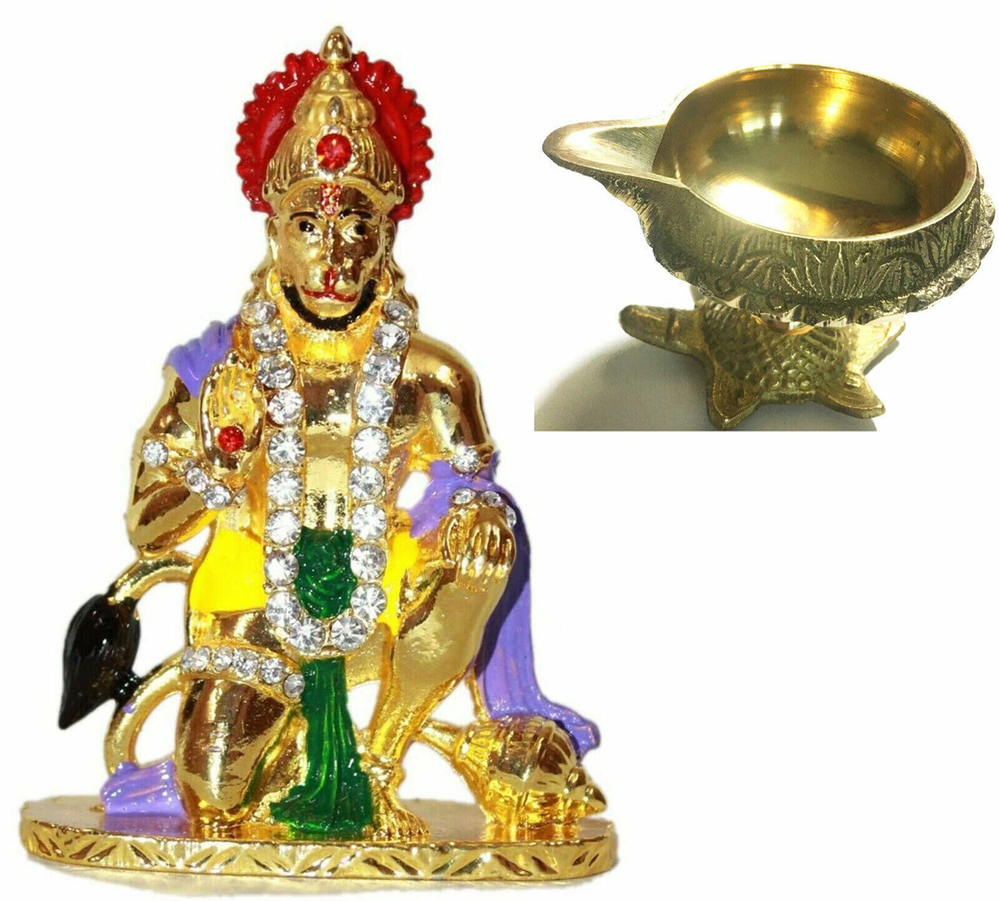 Lord Hanuman Multi Colored Metal Hindu Idol with Brass Dia/Kuber Diya ...